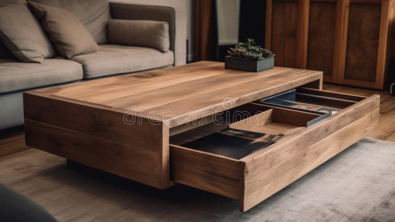 A Coffee Table with a Drawer Underneath it. AI Generative Image. Stock ...