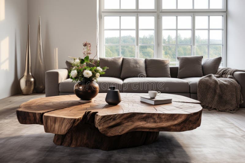 Coffee Table Made from Tree Stump and Some Branches Stock Photo - Image ...