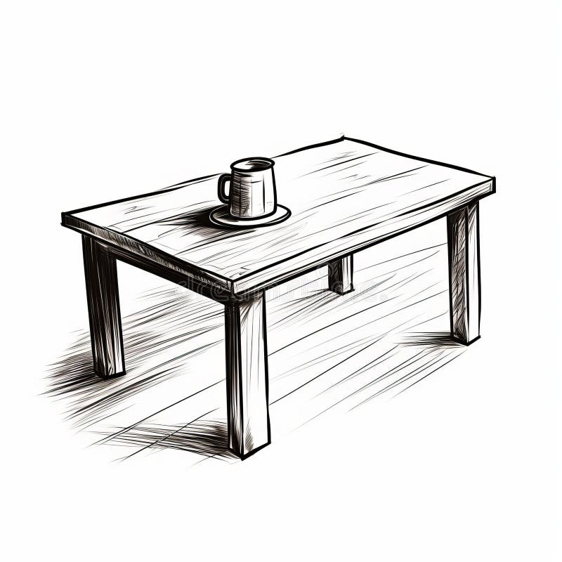 Minimalist Wooden Table Sketch with Cup - Primitivist Frenzy Style ...