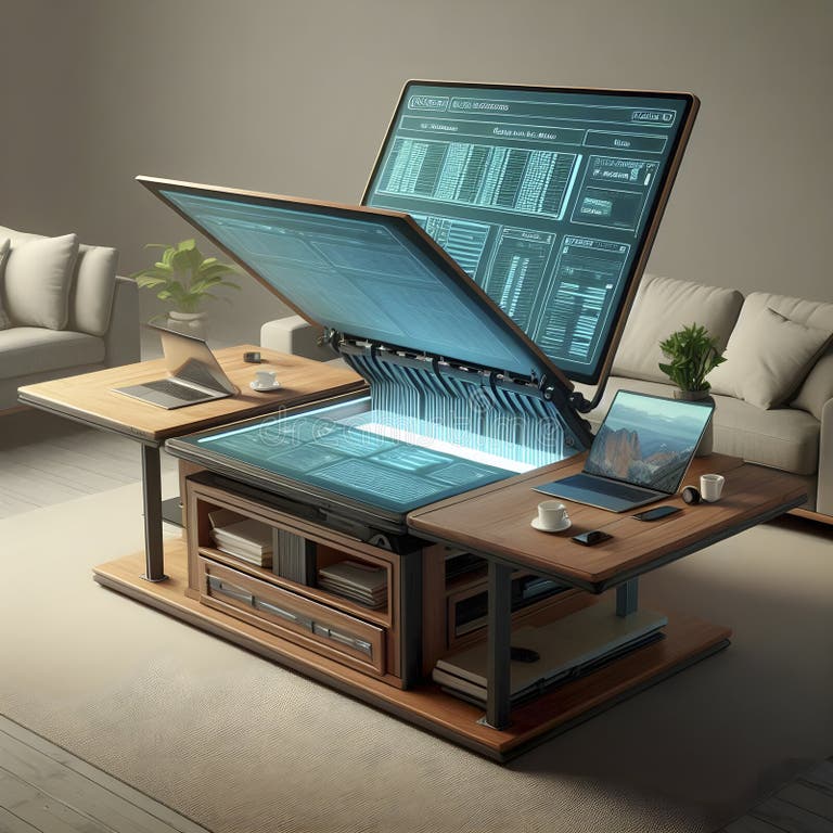 A Coffee Table Transforming into a Workstation, Ai Created Image Stock ...