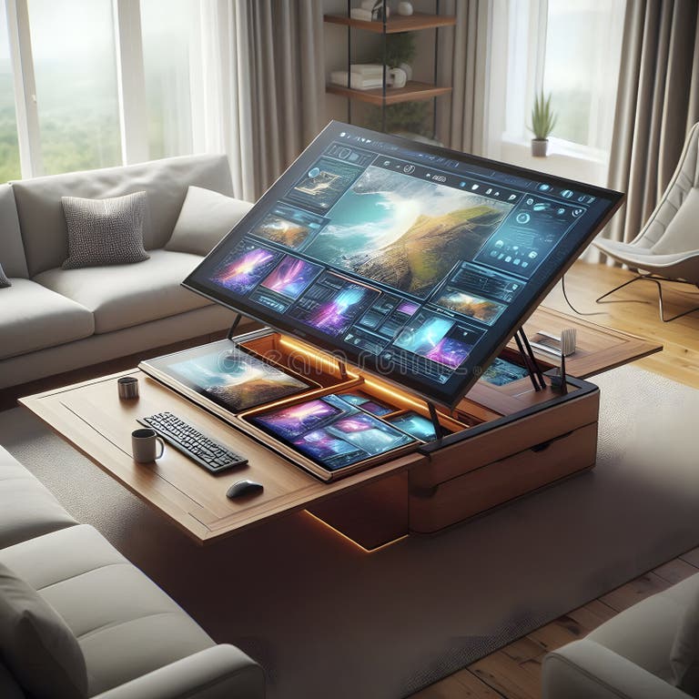 A Coffee Table Transforming into a Workstation, Ai Created Image Stock ...
