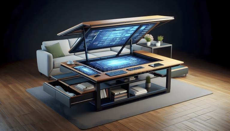 A Coffee Table Transforming into a Workstation, Ai Created Image Stock ...