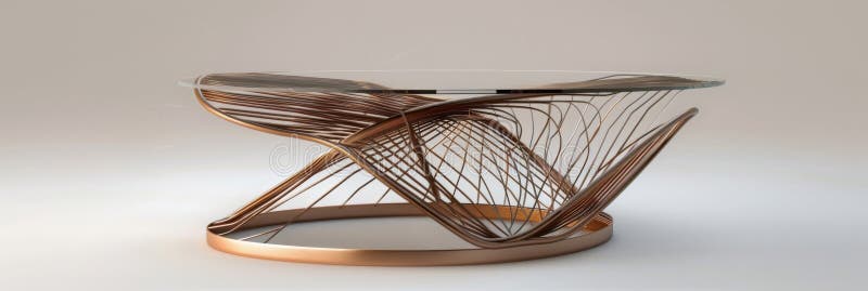 A Coffee Table with a Triangular Glass Top and Copper Wire Frame Stock ...