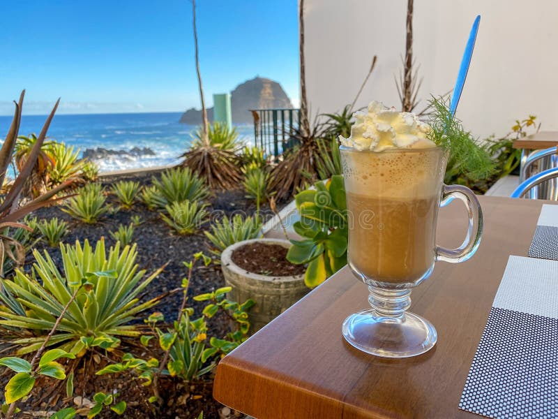 Coffee on a Table with a View of the Atlantic Ocean in Madeira Stock ...