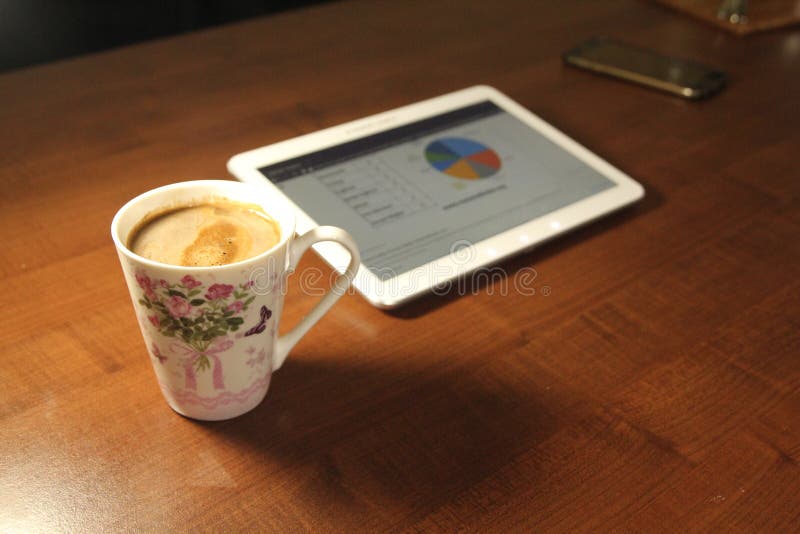 Coffee and Tablet Pc on the Table Mobile Phone Stock Photo - Image of ...