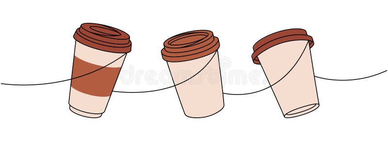 Coffee Takeaway Cups One Line Colored Continuous Drawing. Hand Drawn ...