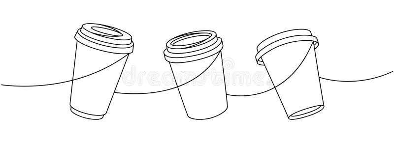 Coffee Takeaway Cups One Line Continuous Drawing. Hand Drawn Elements ...