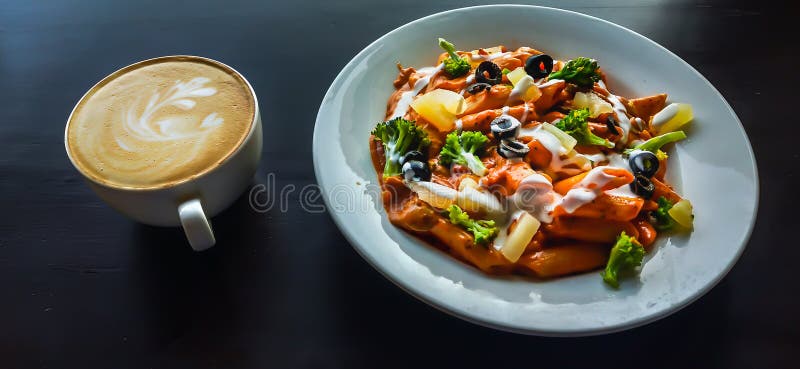 Coffee and Tasty Pasta on a Table in a Restaurant Stock Photo - Image ...