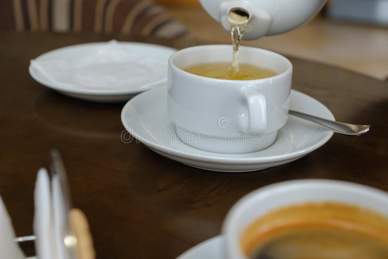 Coffee and tea in cafe. stock photo. Image of cafe, morning - 109786198