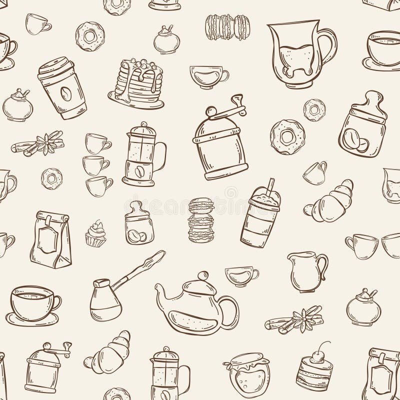 Coffee, Tea and Cakes Seamless Background Pattern Stock Vector ...