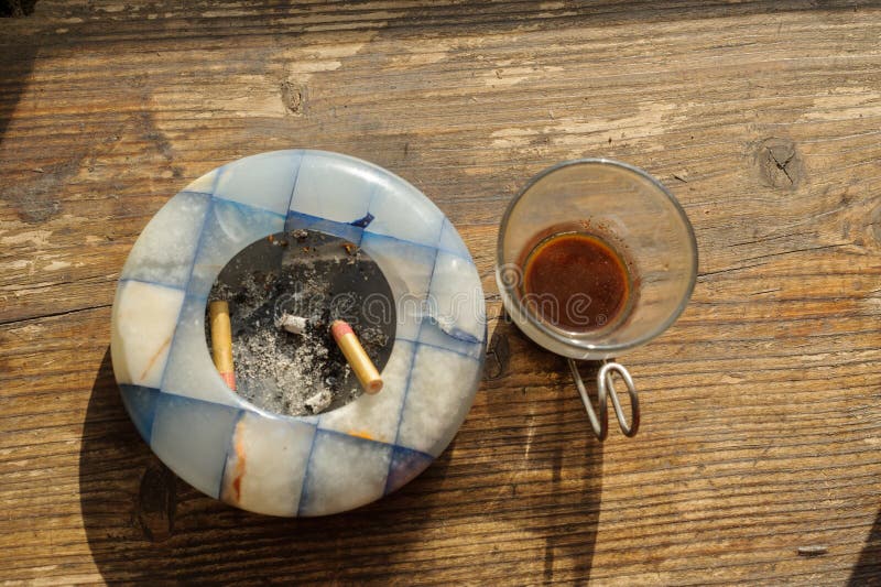 Coffee or Tea Cup and Ashtray for Cigarettes, Coffee Drinking Mug Stock ...