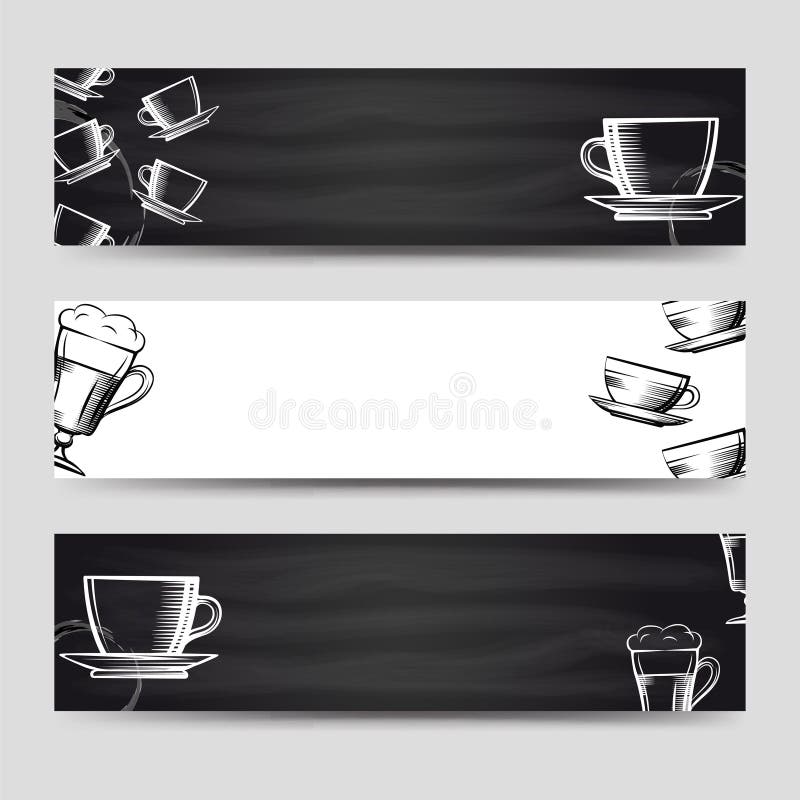 Coffee and Tea Horizontal Banners Stock Vector - Illustration of font ...