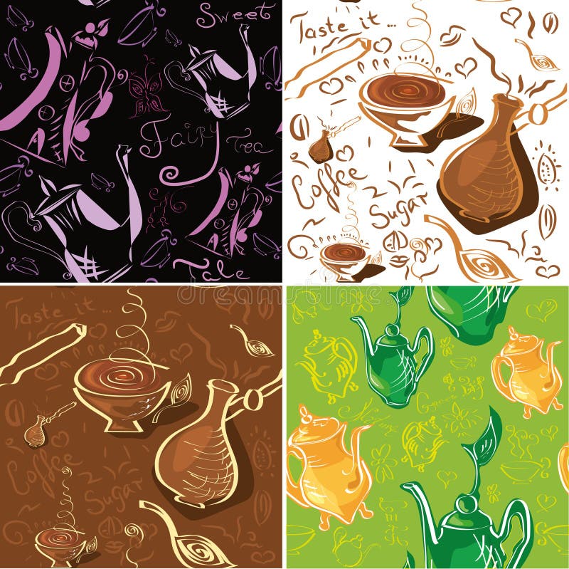 Coffee and Tea Seamless Texture Stock Vector - Illustration of cute ...