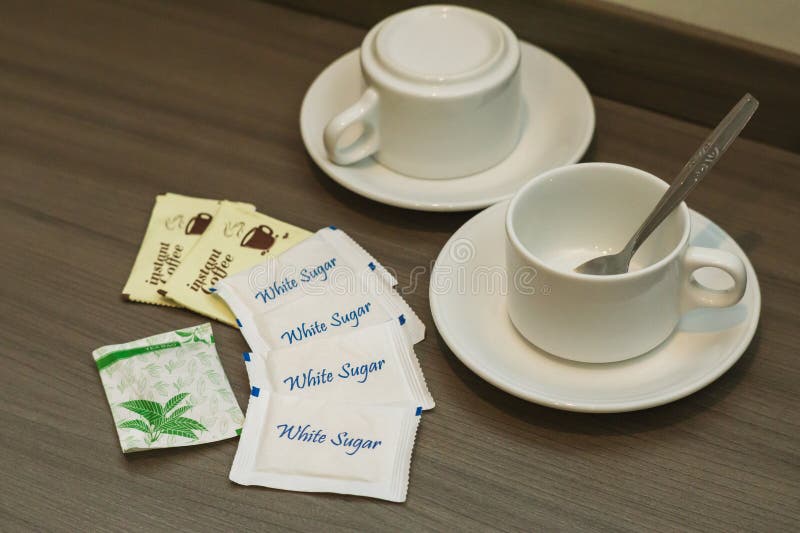 Coffee and Tea Setup with Sugar Packets Stock Image - Image of bags ...