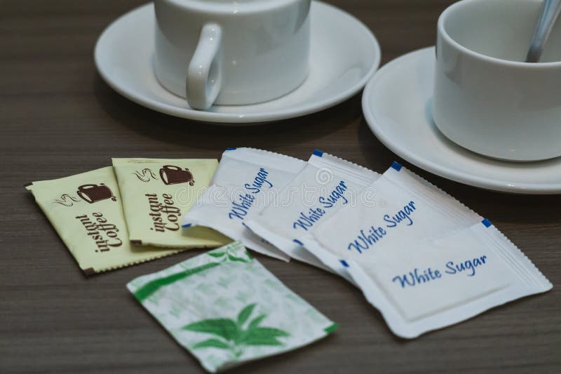 Coffee and Tea Setup with Sugar Packets Stock Photo - Image of inviting ...