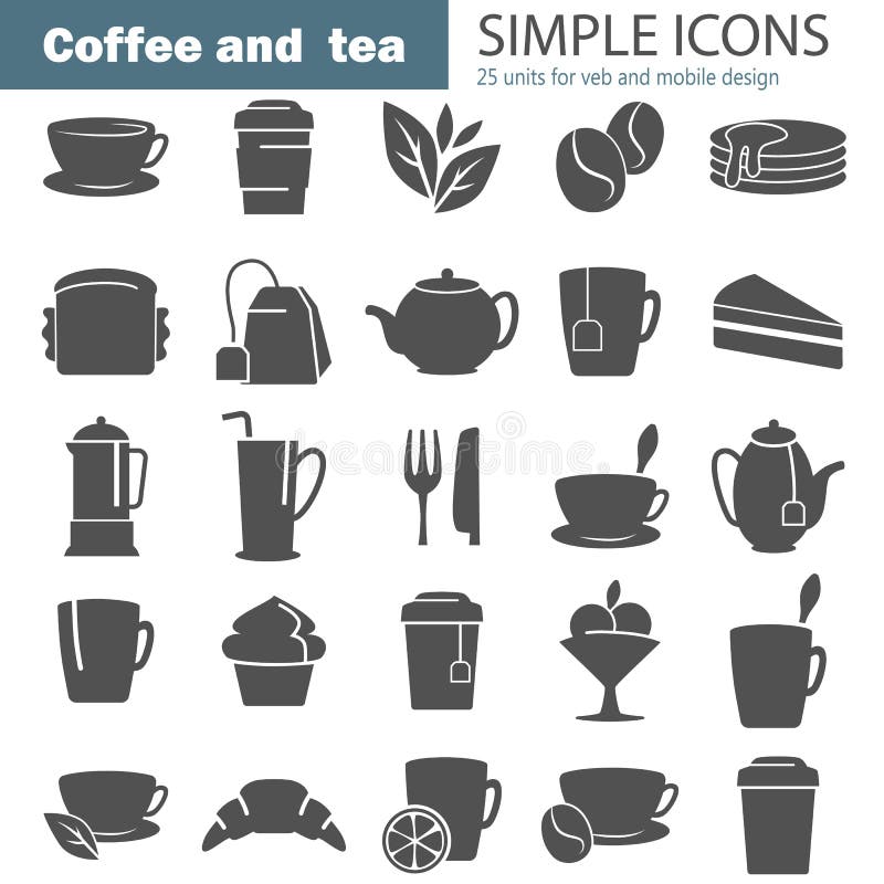 Coffee and Tea Simple Icons Set for Web and Mobile Design Stock ...
