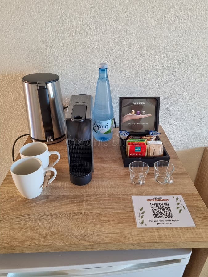 Coffee and Tea Station Setup on a Wooden Table Stock Image - Image of ...