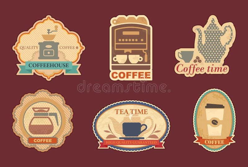 Coffee and tea stickers stock vector. Illustration of cafe - 34347342