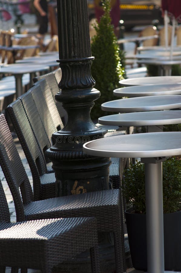 Coffee Terrace with Tables and Chairs Stock Photo - Image of european ...
