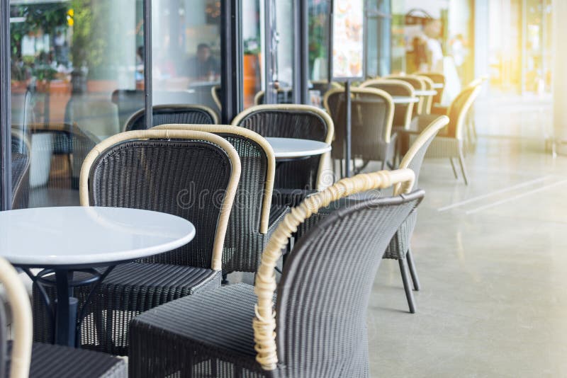 Coffee Terrace with Tables and Chairs Stock Image - Image of break ...