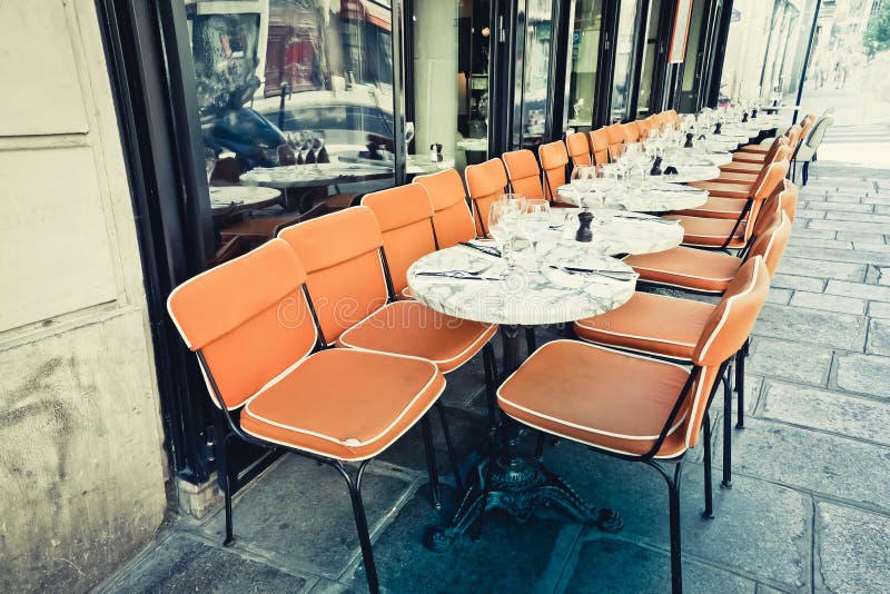 Coffee Terrace with Tables and Chairs Stock Photo - Image of cutlery ...