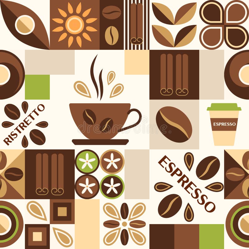 Coffee Theme Background with Design Elements in Simple Geometric Style ...