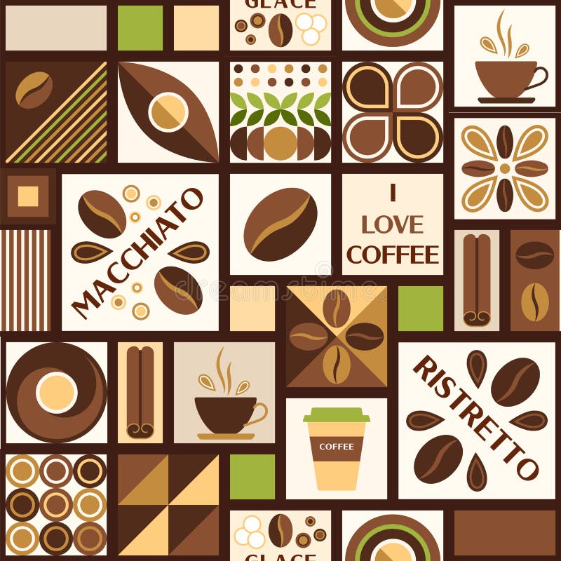 Coffee Theme Background with Design Elements in Simple Geometric Style ...