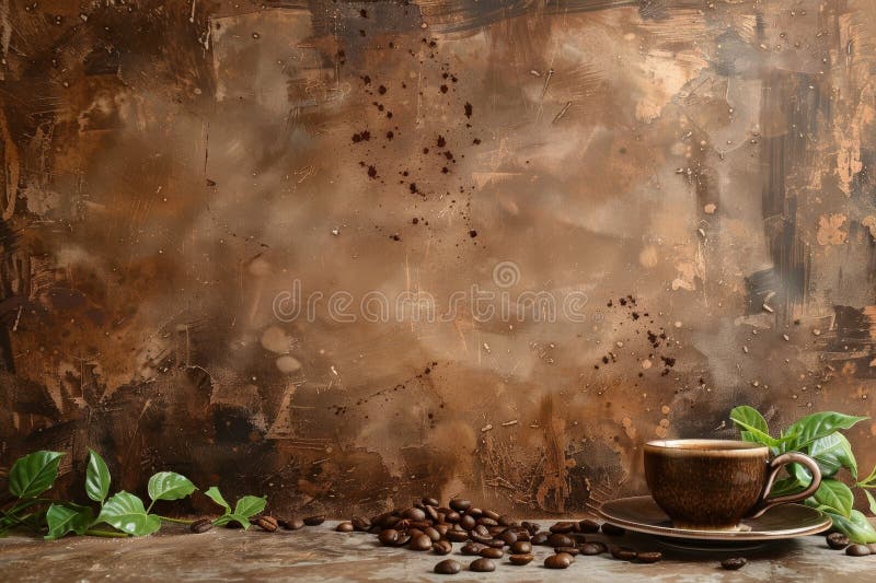 Coffee Themed Backdrop Showcasing a Cup of Coffee, Coffee Beans, and ...