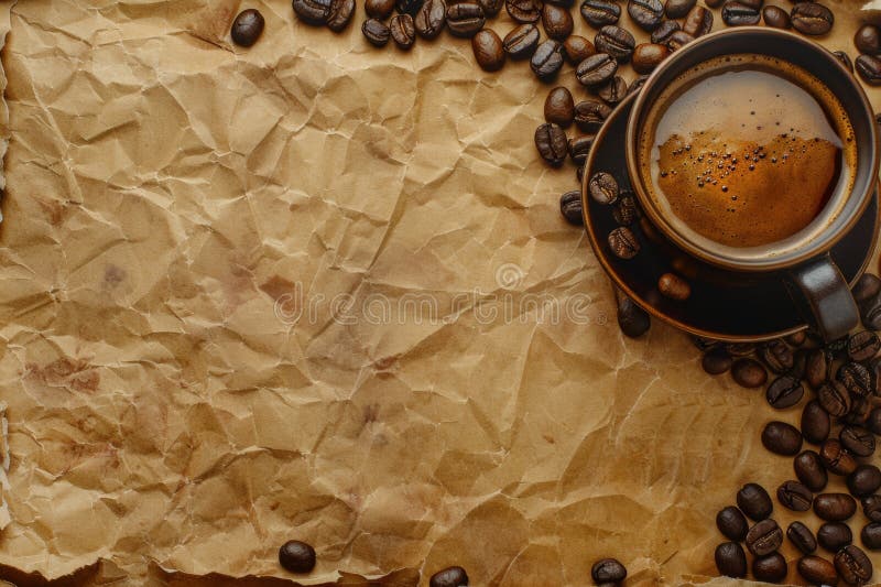 Coffee-themed Backdrop with a Steaming Cup and Scattered Beans for Text ...