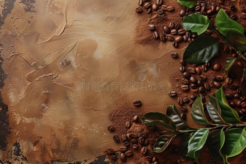 Coffee Themed Backdrop with Textured Surface and Scattered Beans ...