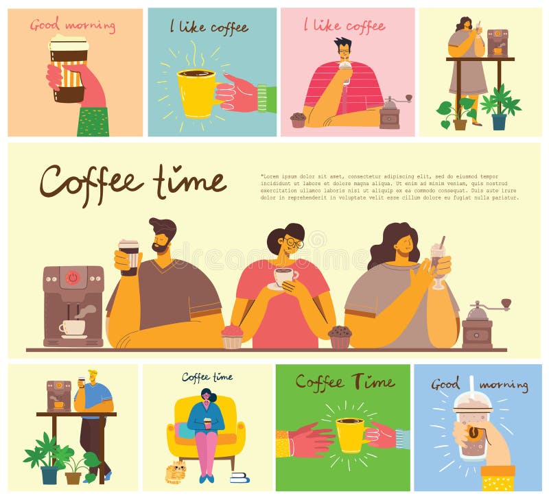 Coffee Time, Break and Relaxation Vector Concept Cards. Vector ...