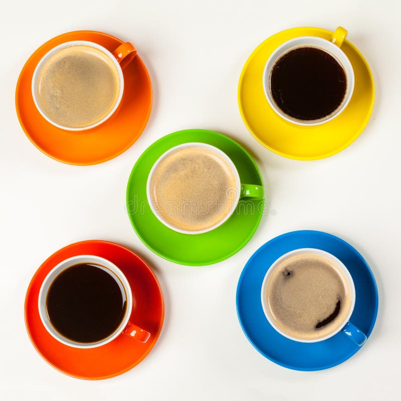 Coffee Time. Bright Colored Composition of Coffee Cups Stock Photo ...