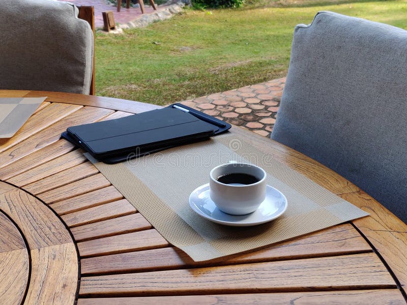 Coffee Time in the Cafe Garden Morning Stock Image - Image of paper ...