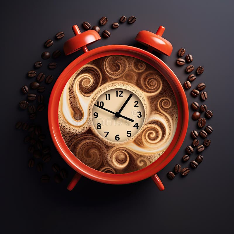 Coffee Time Concept with Alarm Clock and Coffee. Ai Generative Stock ...