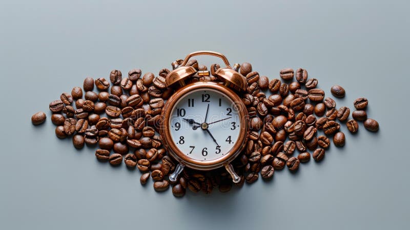 Coffee Time Concept. Clock and Coffee Beans Arranged Stock Photo ...