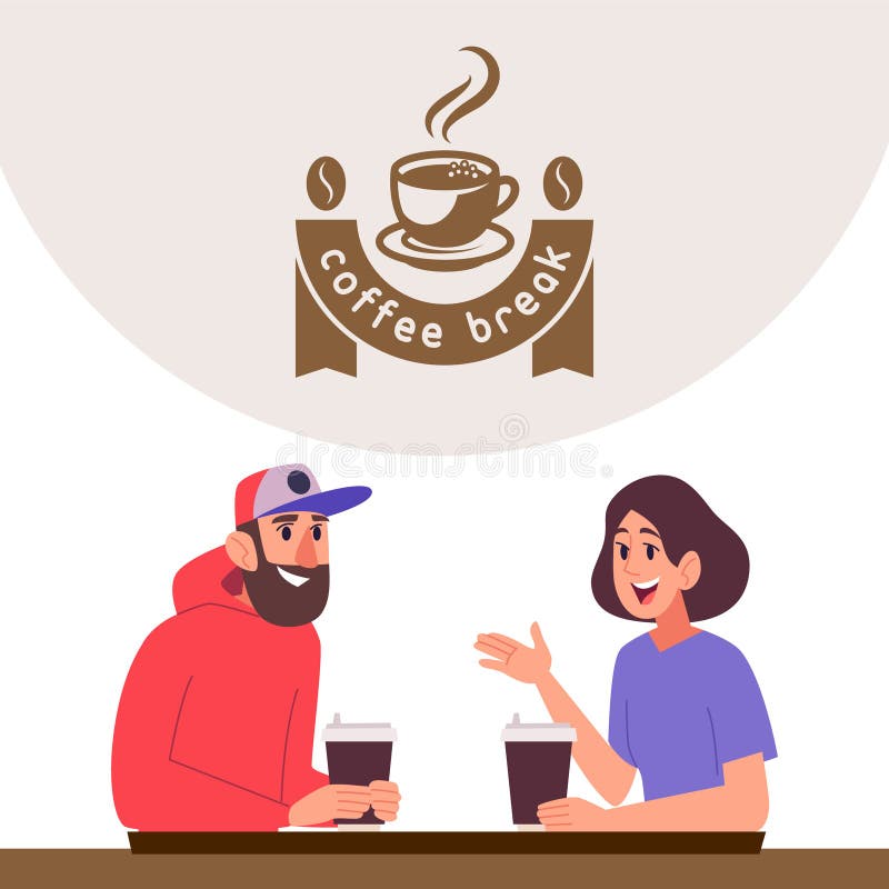 Coffee Time. Couple Small Talk with Cup B of Hot Coffee Stock Vector ...