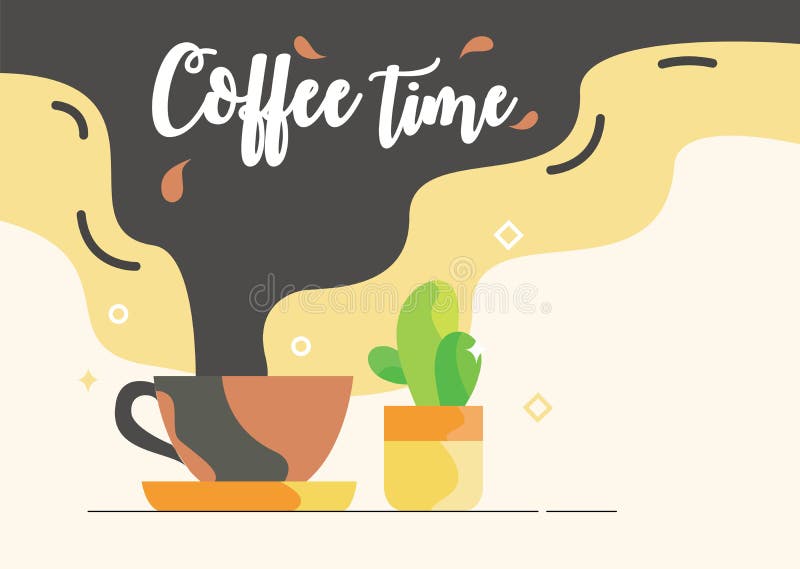 Poster Coffee Time Cup with Cactus Succulent Flower for Cafe Theme ...