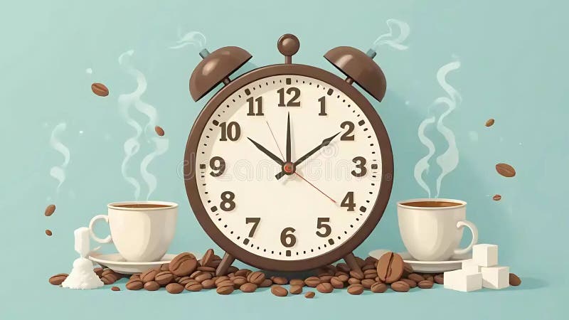 Coffee Time Illustration a Flat Design Featuring a Clock with Coffee ...
