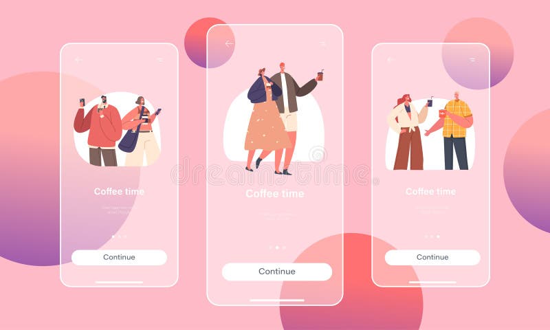 Coffee Onboard Screen. Trendy Mobile Application UI with Cartoon ... Coffee Onboard Screen. Trendy Mobile Application UI with Cartoon ...