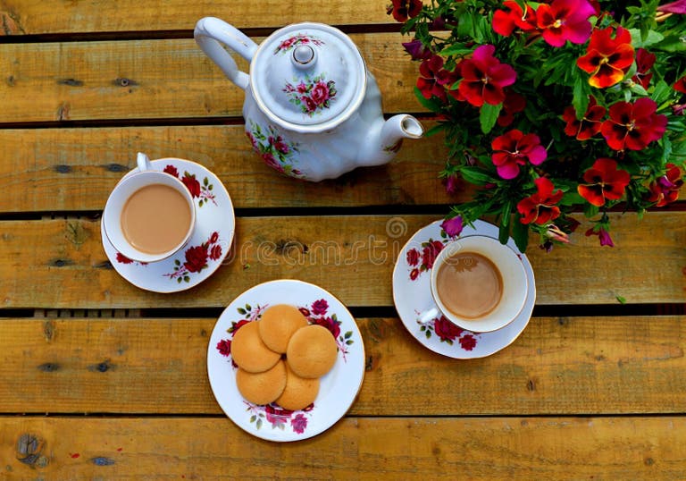 Coffee time stock photo. Image of relax, flowers, gardentable - 119022900