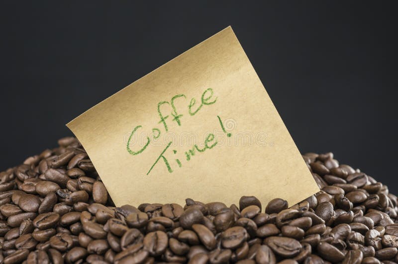 Coffee Time Note in Coffee Beans Stock Photo - Image of breakfast ...