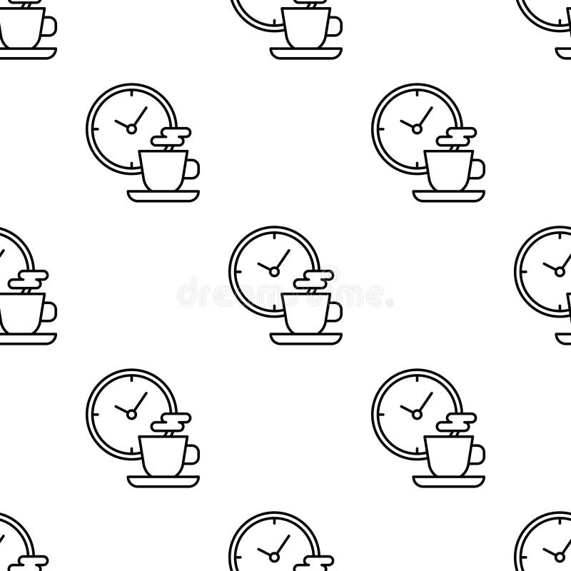 Coffee Time Seamless Pattern. Clock and Coffee Cup Sign Stock Vector ...