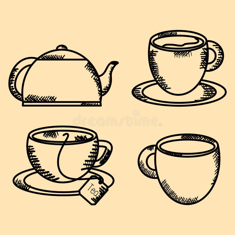 Coffee Time Set Icons Drawing Stock Vector - Illustration of coffee ...