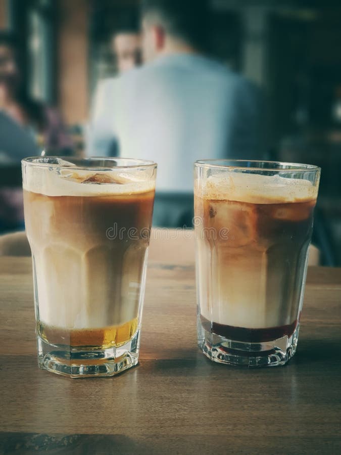 Cafe Latte in Glasses on Table Stock Image - Image of beverage, latte ...
