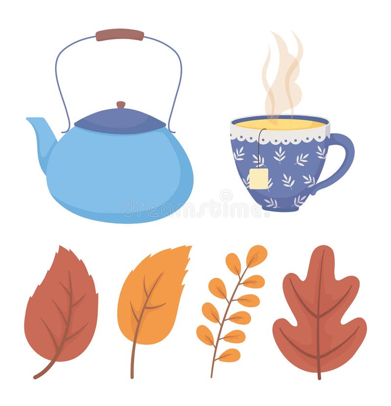 Coffee Time, Cups Coffee Tea Teabag Fresh Beverage Stock Vector ...