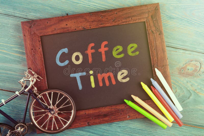 Coffee Time Written in on Black Chalkboard Stock Image - Image of ...