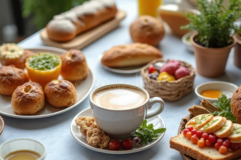 Coffee Toast Breakfast Spread Stock Illustration - Illustration of ...