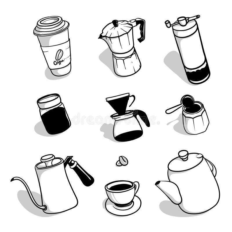 Coffee Tools in Doodle Art Design Stock Vector - Illustration of bean ...