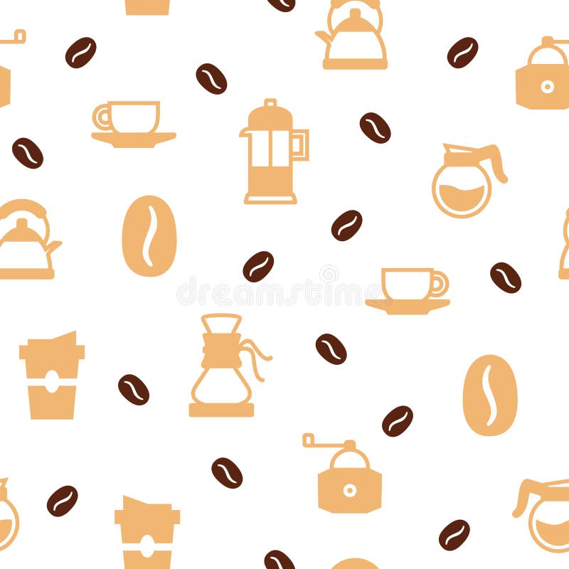 Cafe Seamless Pattern. Hand Drawn Tea and Coffee Pots, Desserts and ...