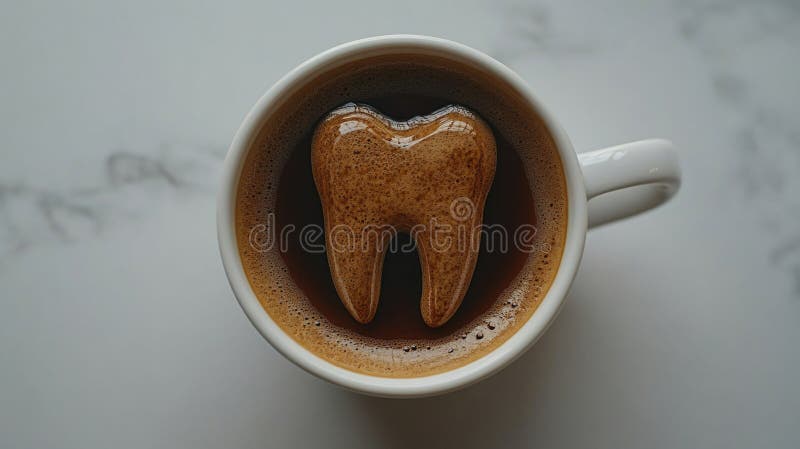 Coffee with Tooth-shaped Foam in White Mug on Marble Surface Stock ...